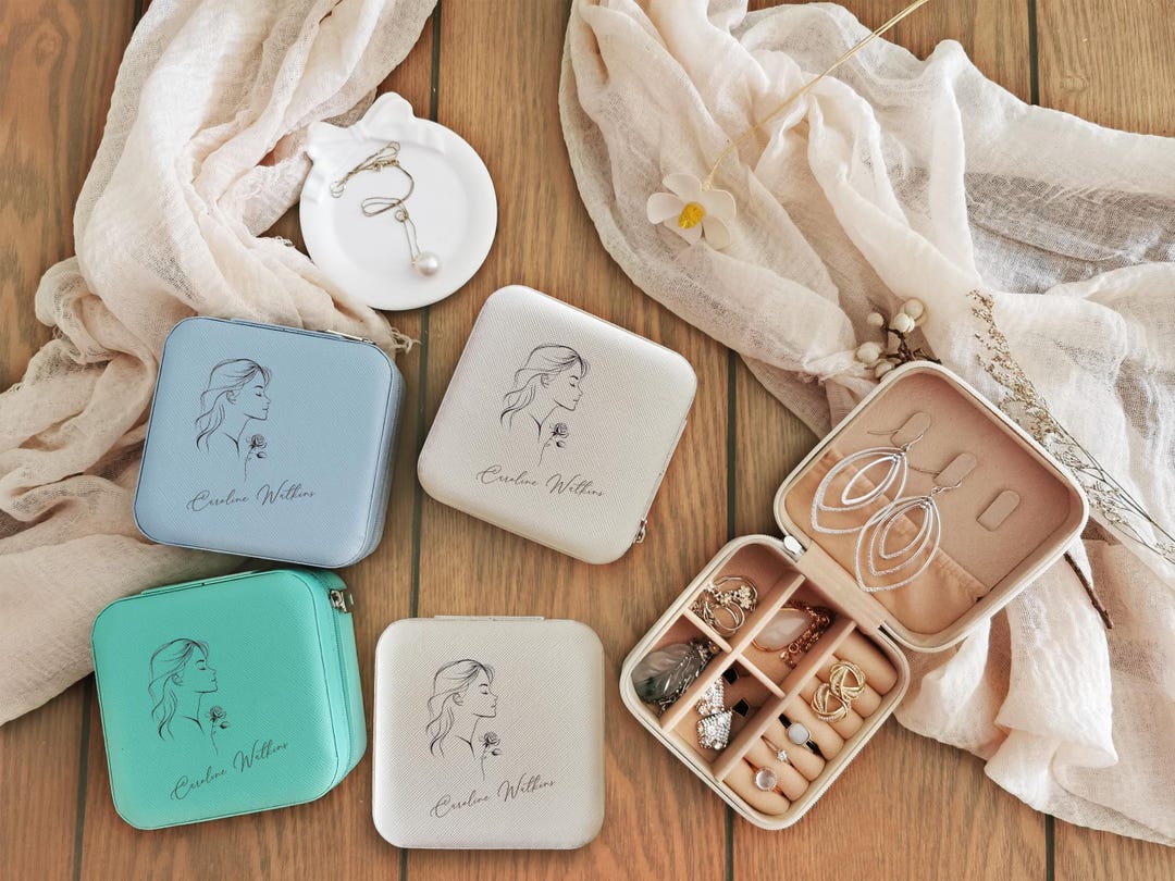 Personalize Name Jewelry Box, Lady and Flower Sketch Design, Bridesmaid ...