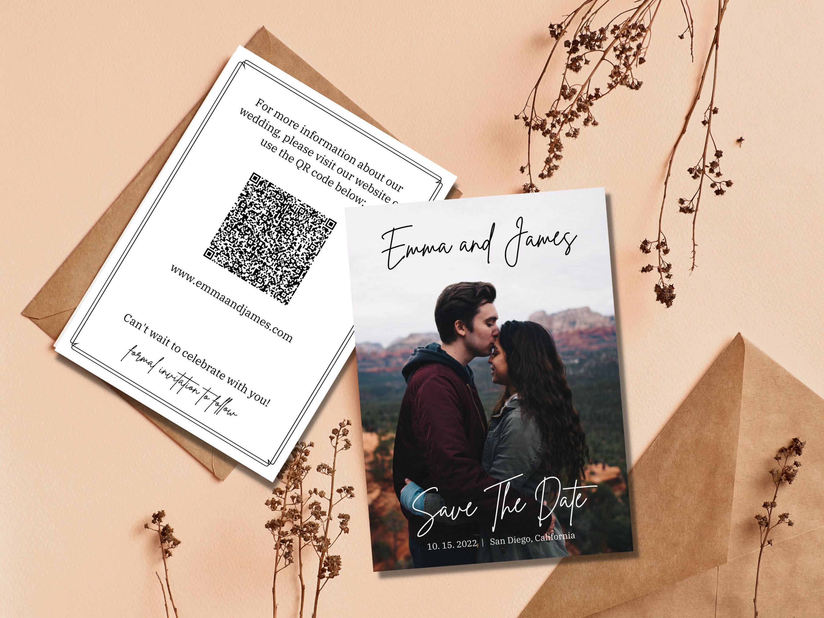 Save the Date With QR Code Template Editable (Instant Download) - Etsy