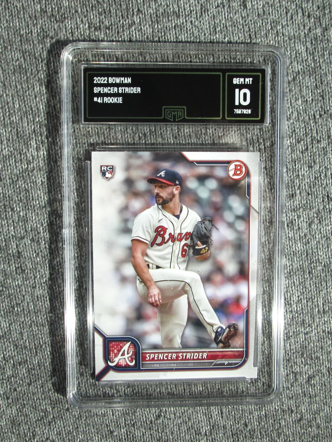 Spencer Strider Rookie Baseball Card Atlanta Braves Bowman GMA GEM MINT ...