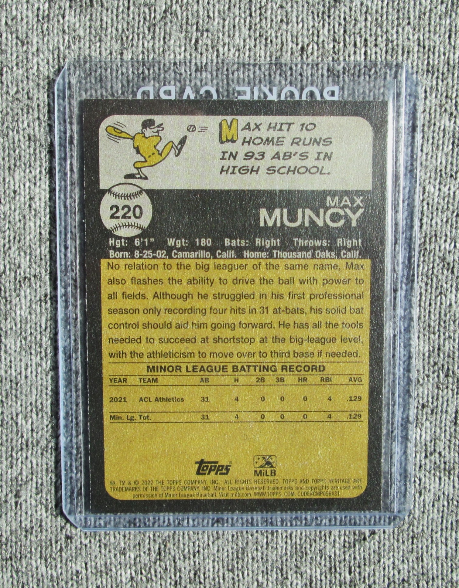 Max Muncy ACL Oakland Athetics Heritage Minor Short Print Rookie Card ...