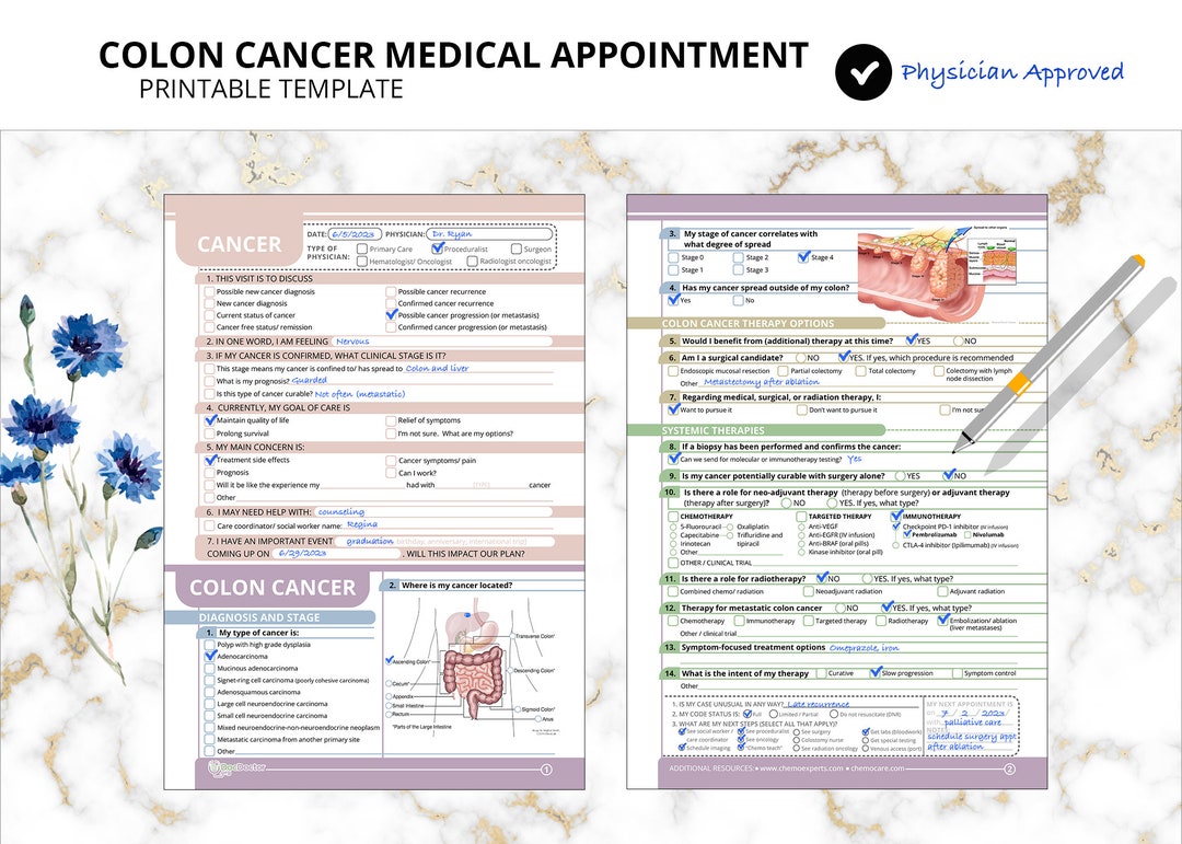 Printable Cancer Visit Notes Sheet | Medical Appointment Worksheet ...