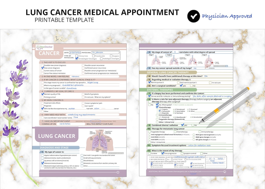 Printable Cancer Visit Notes Sheet | Medical Appointment Worksheet ...