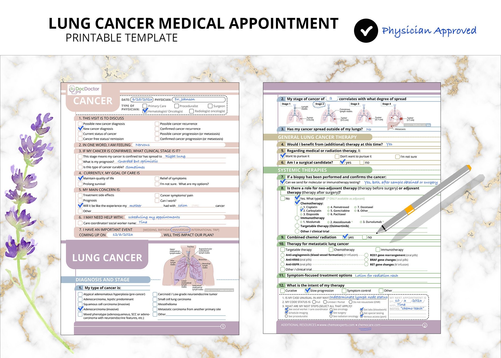 Printable Cancer Visit Notes Sheet | Medical Appointment Worksheet ...