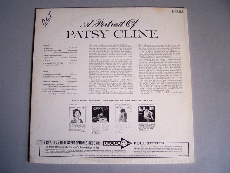 Patsy Cline - A Portrait of - Vinyl LP (french Brunswick Pressing, 1964 ...