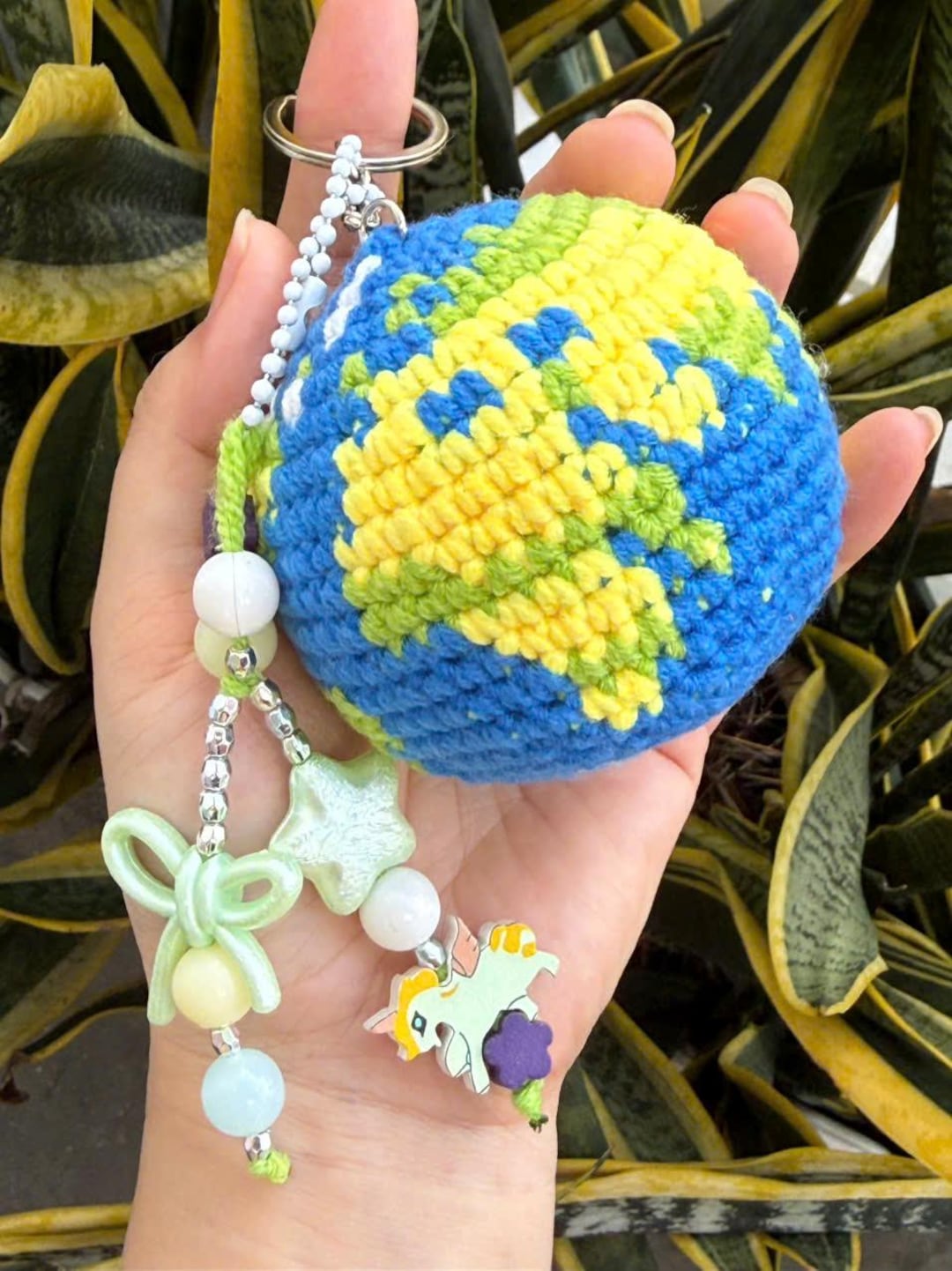 Crochet Earth Keychain, Pastel Beaded Charm, Kawaii Unicorn Accessory ...