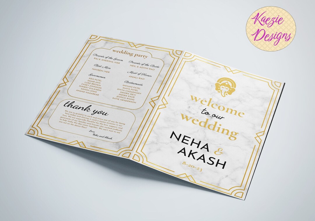 Indian Hindu Wedding Program Fully Customizable and Personalized Art ...