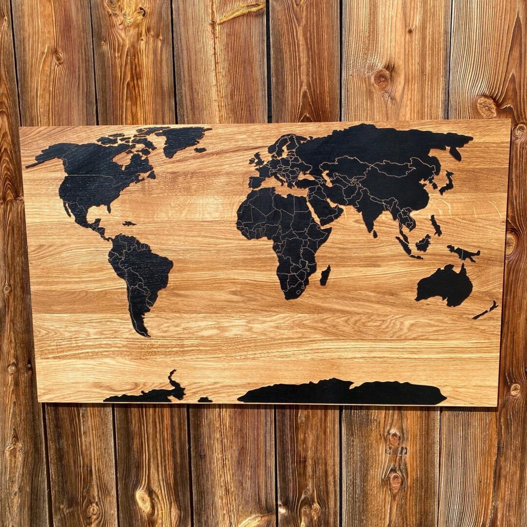 Wall Picture World Map With Countries, Wooden Wall Art, Wall Decoration ...