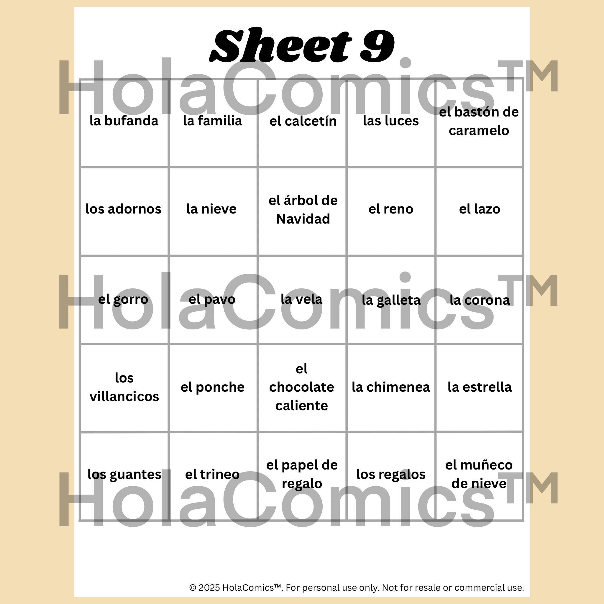 Spanish Christmas Bingo | Black & White Outline Pictures + Words ...