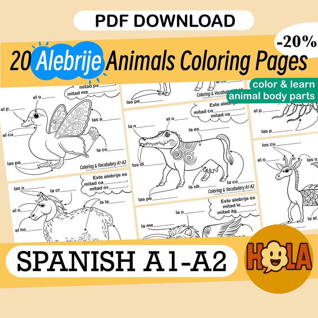 Learn Spanish & Color | 20 Alebrije Animals Coloring Pages | Printable ...