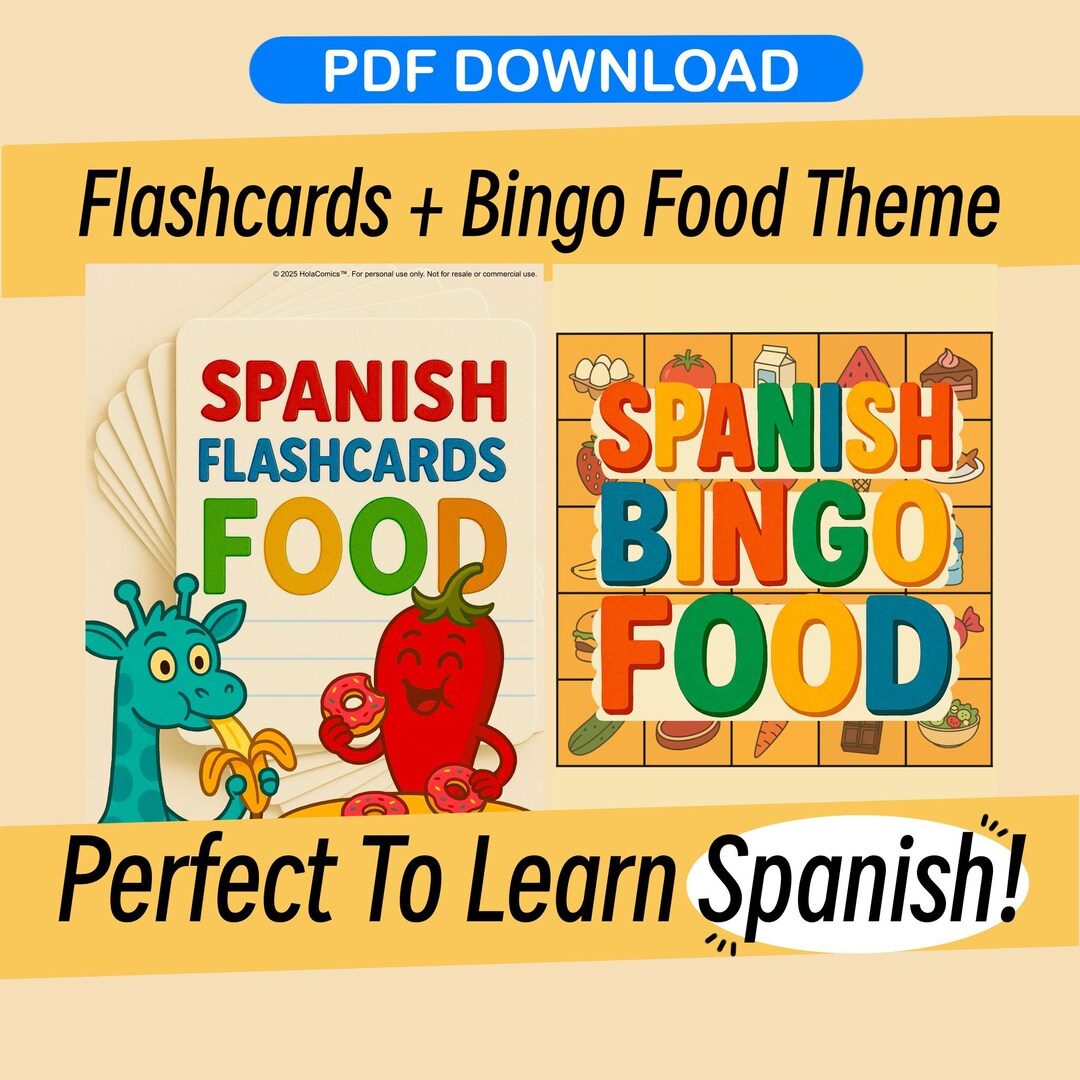 Spanish Food Learning Bundle: Flashcards + Bingo Game | Printable PDF ...
