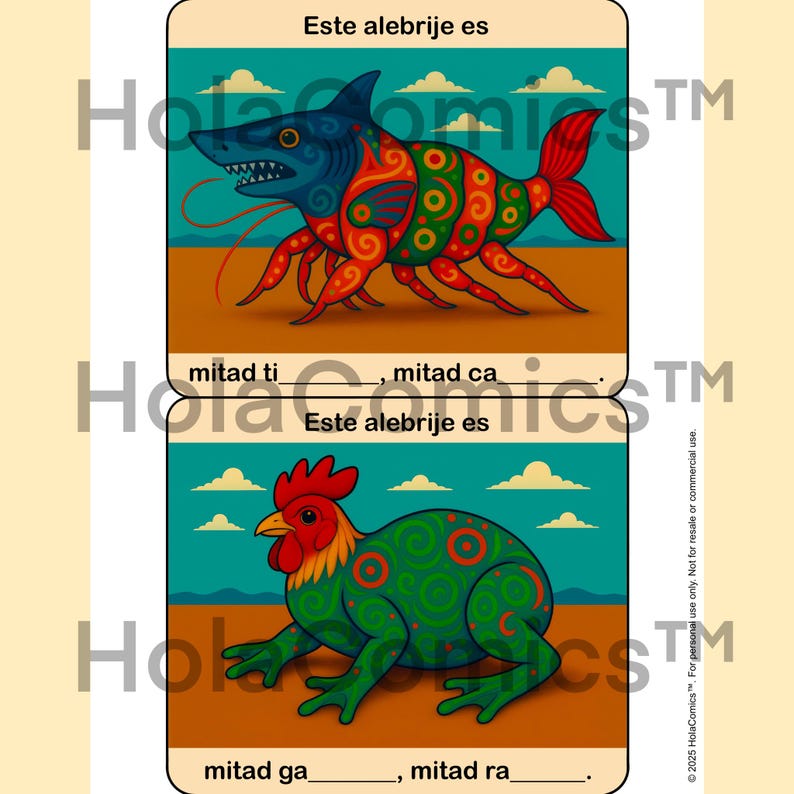Spanish Coloring Pages + Flashcards Bundle | Alebrije Animals A1-A2 ...