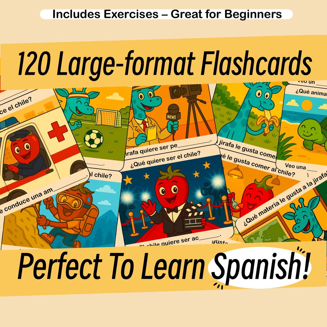 Spanish Flashcards Mega Bundle 120 | A1-A2 Level | Printable PDF - Etsy