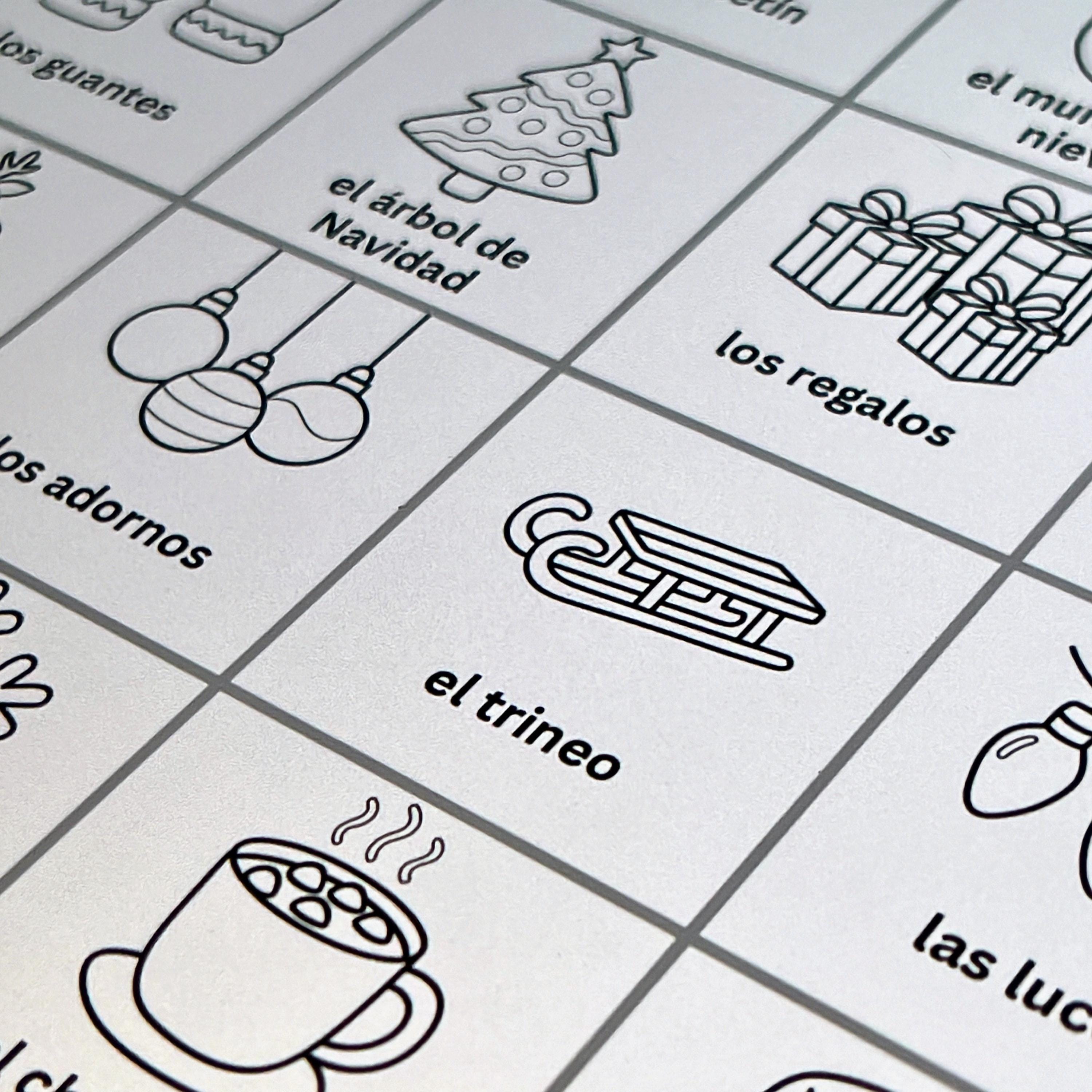 Spanish Christmas Bingo | Black & White Outline Pictures + Words ...