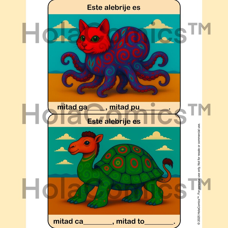 Spanish Coloring Pages + Flashcards Bundle | Alebrije Animals A1-A2 ...