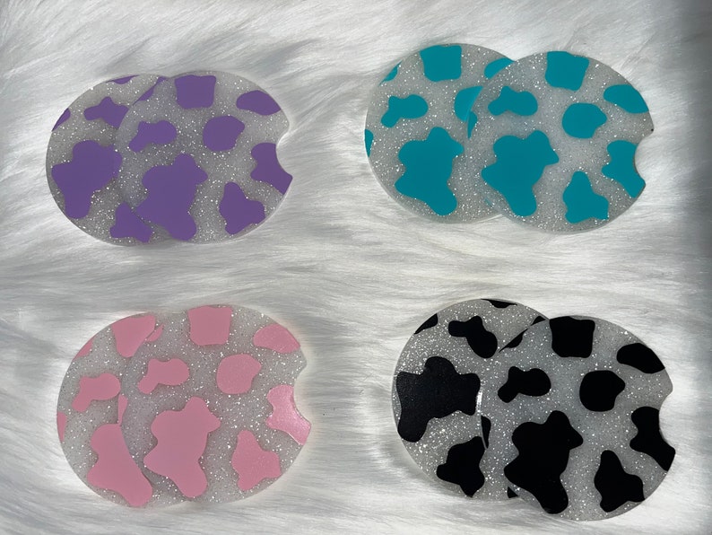 Car Coasters Cow Print Glitter Car Coasters Black Cow - Etsy