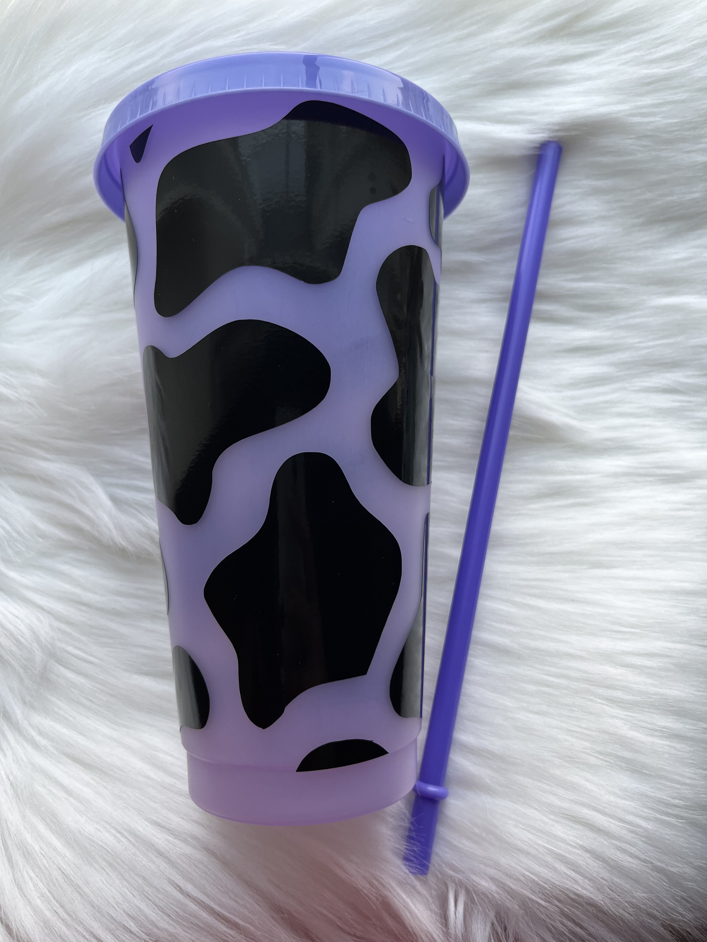 Cow Print Cup 24 Oz Purple Plastic Cup Reusable Cup - Etsy