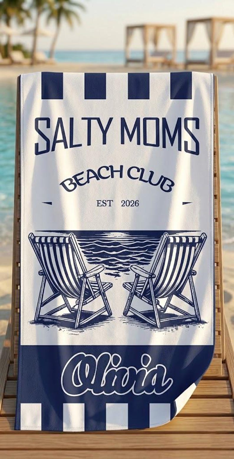 Personalized Salty Moms Beach Club Retro Towel, Cute Aesthetic Summer ...
