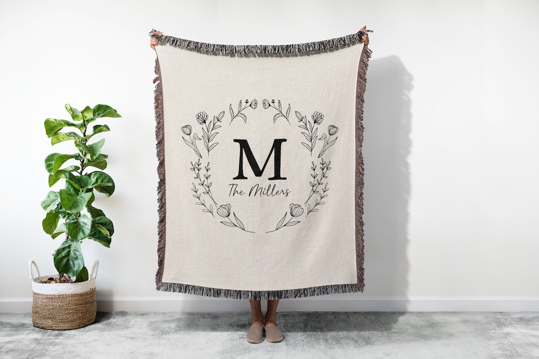Personalized Family Name Quilt, Last Name Initials Woven Tapestry ...