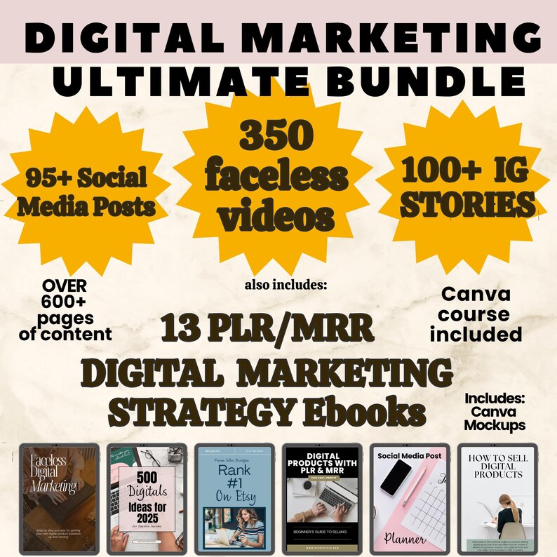 Ultimate Digital Marketing Bundle, Reels, Posts, Mockups (PLR & MRR) - Etsy