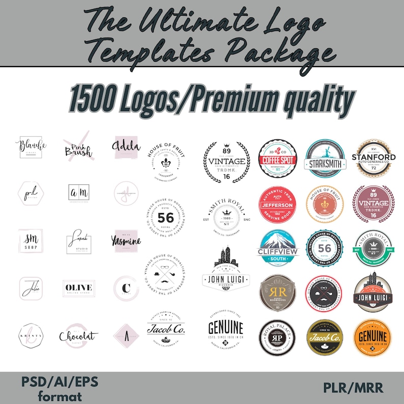 1500+ Logo Bundle With PLR & MRR Rights – Editable Business and ...