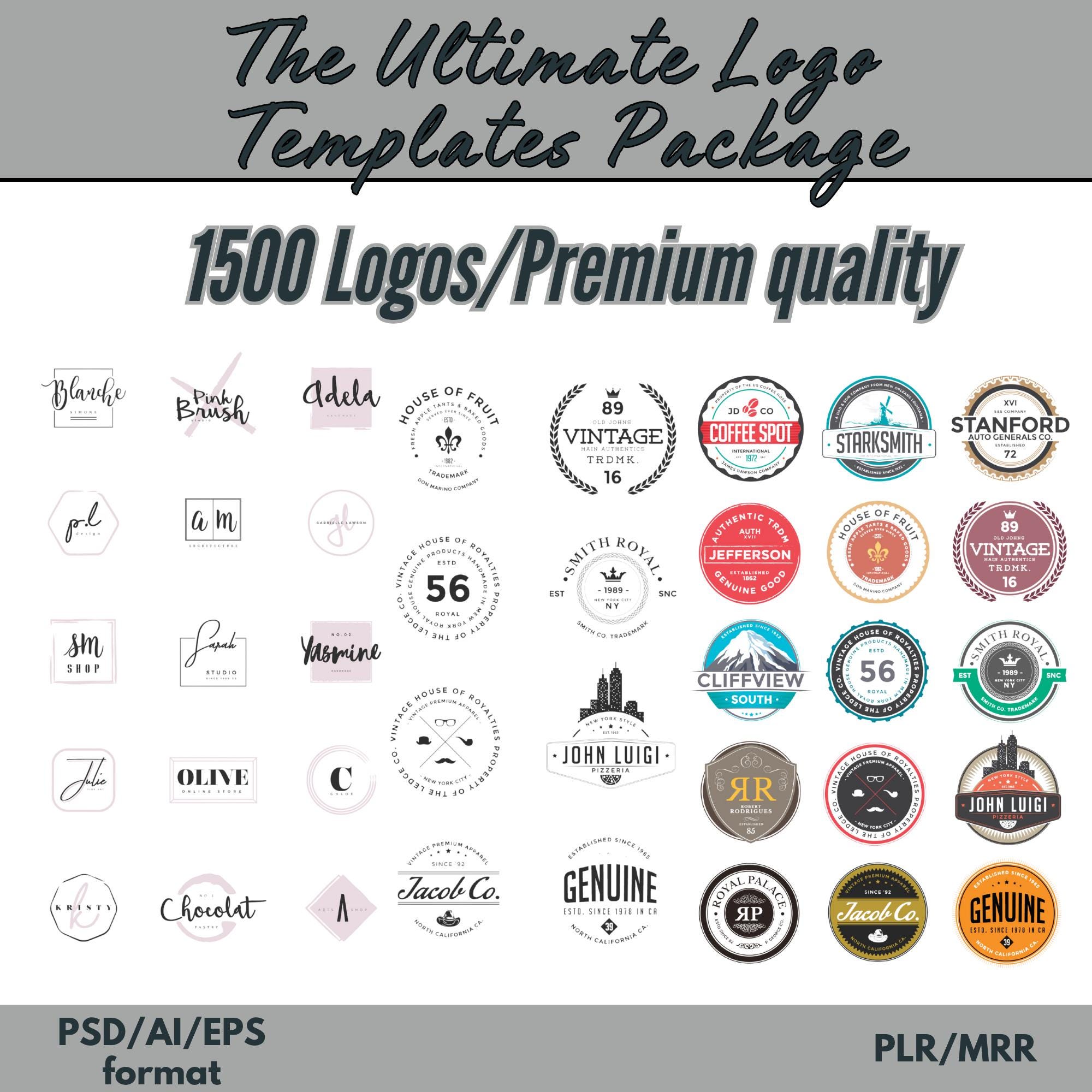 1500+ Logo Bundle With PLR & MRR Rights – Editable Business and ...