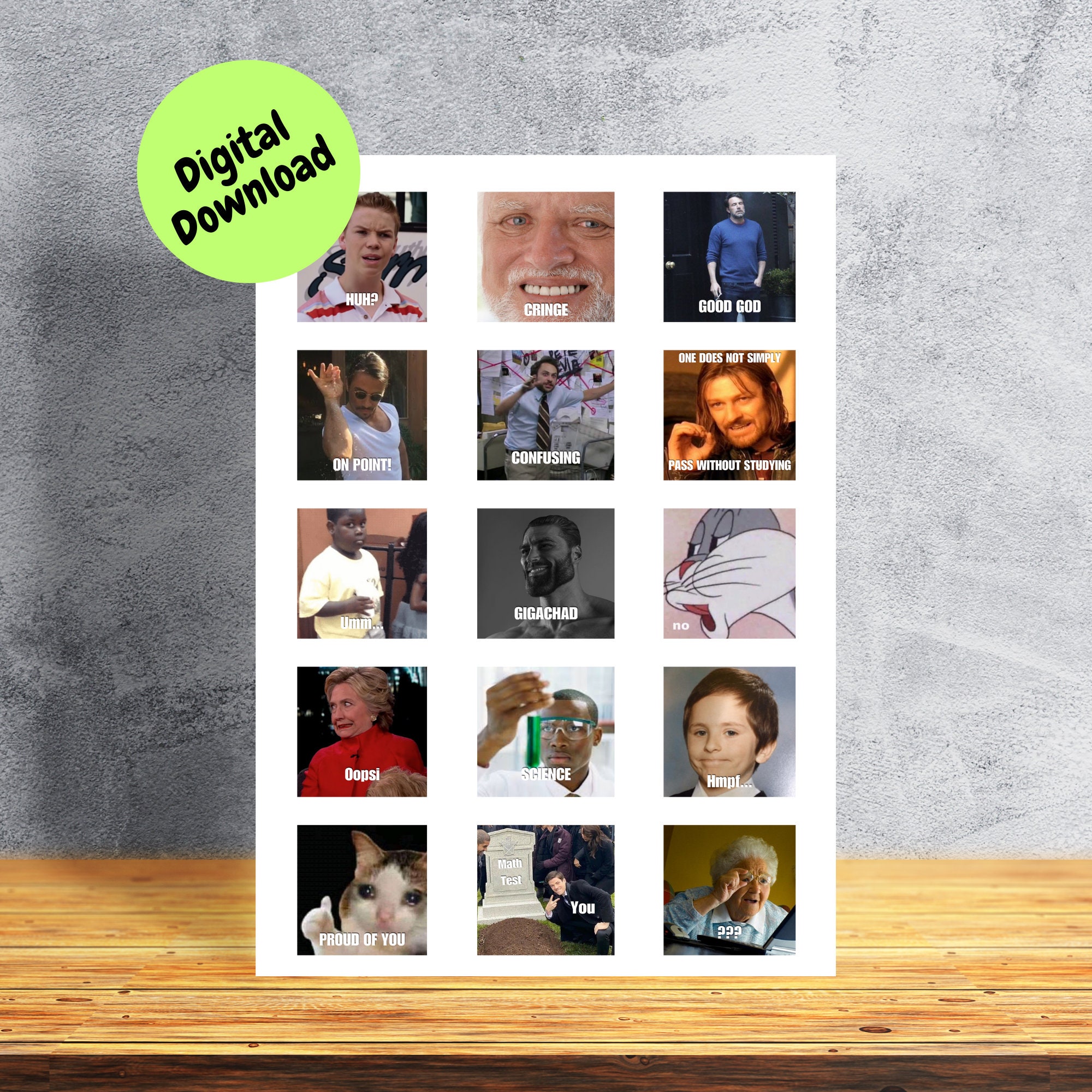 Printable Meme Sticker Pack for Teachers and Students Print at Home 45 ...