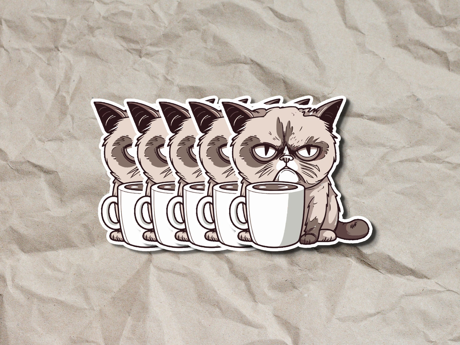 Grumpy Morning Cat Meme Sticker, Good Morning, Tired Cat Sticker, Vinyl ...