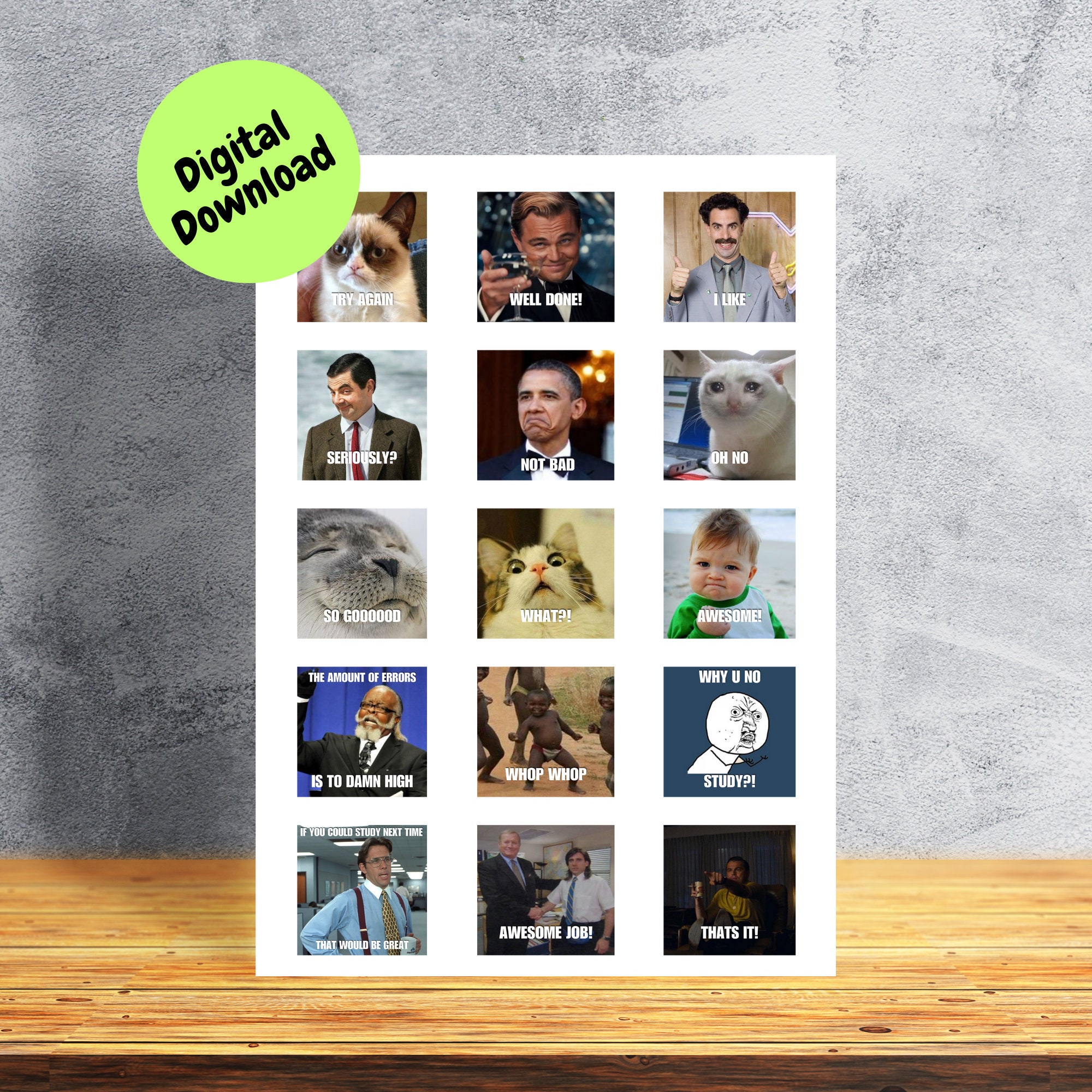 Printable Meme Sticker Pack for Teachers and Students Print at Home 45 ...