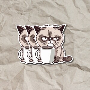 Grumpy Morning Cat Meme Sticker, Good Morning, Tired Cat Sticker, Vinyl ...
