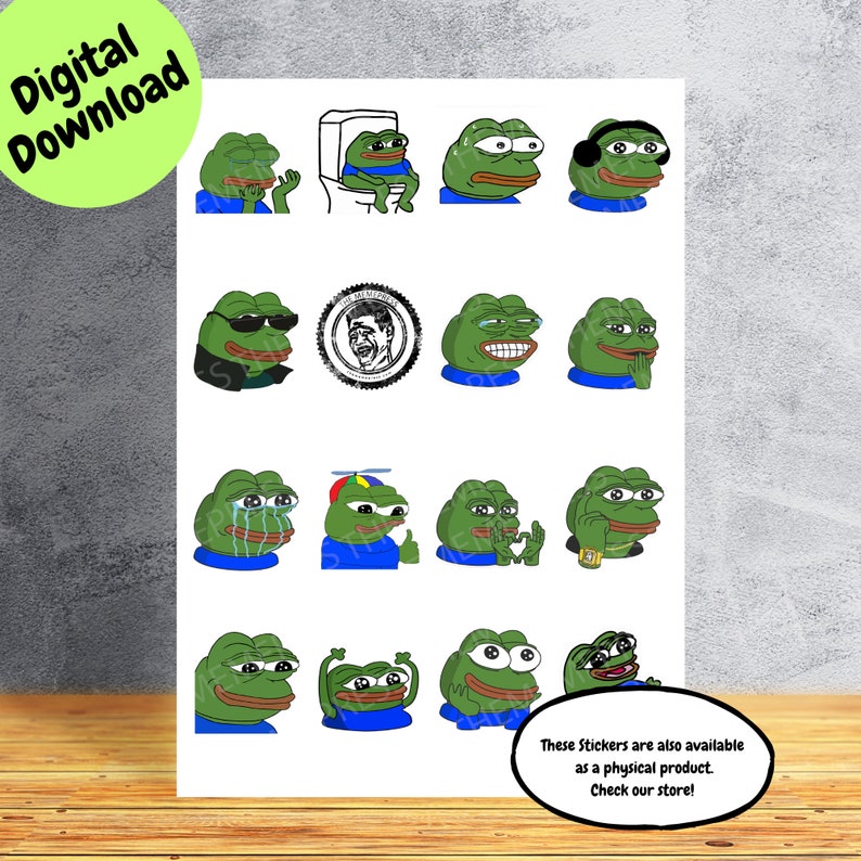 Printable Pepe Meme Stickers | Print at Home | 15 Pcs Sheet | JPG, PNG ...