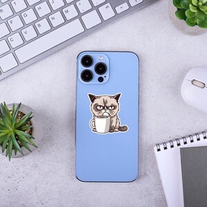 Grumpy Morning Cat Meme Sticker, Good Morning, Tired Cat Sticker, Vinyl ...