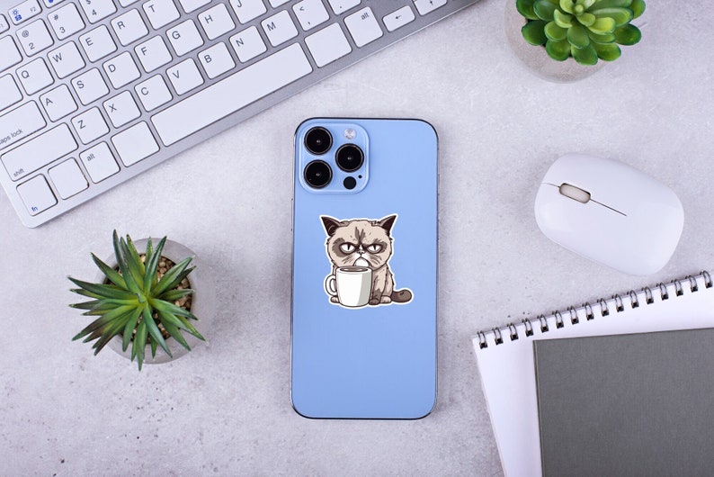 Grumpy Morning Cat Meme Sticker, Good Morning, Tired Cat Sticker, Vinyl ...