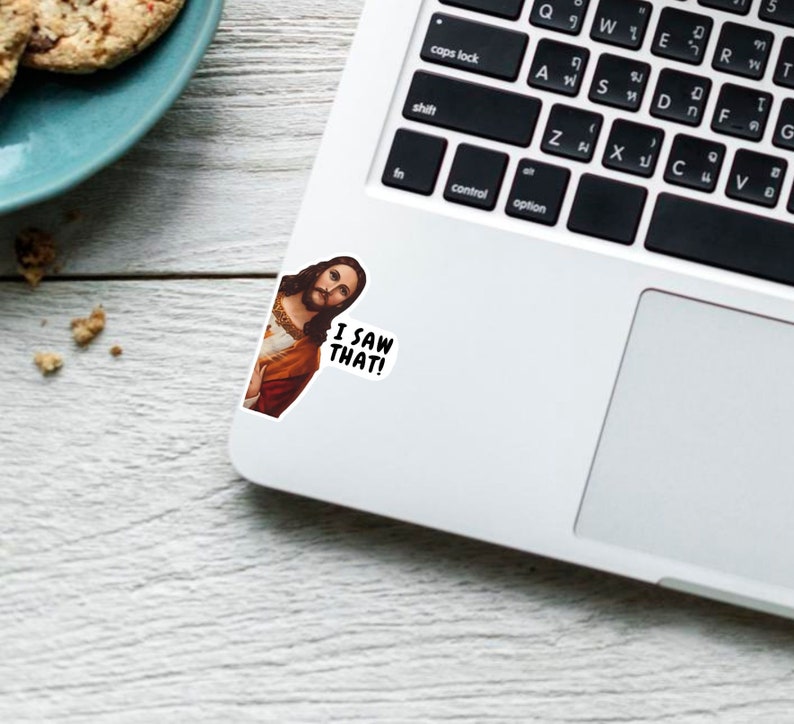 I Saw That Jesus Christ Peeking Meme Sticker - Humorous Religious Meme ...