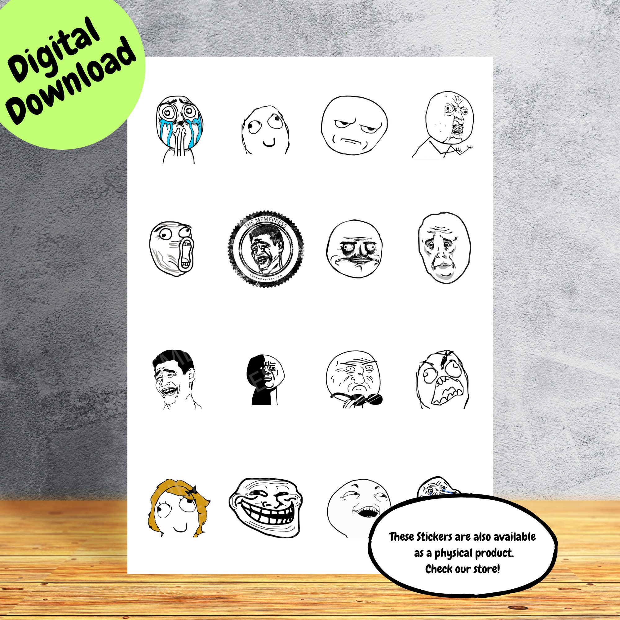 Printable Meme Stickers Printable Sheet 15 Ragefaces JPG, PNG, Tiff ...