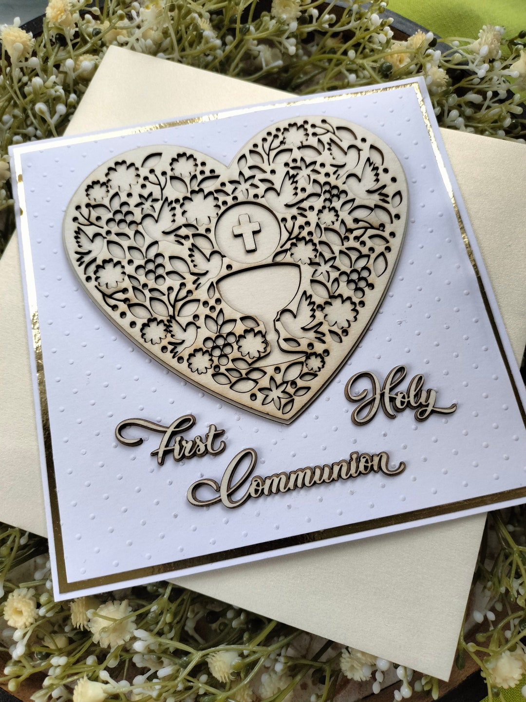 Handmade First Holy Communion Card With Pearl Envelope, Kartka Pamiątka ...