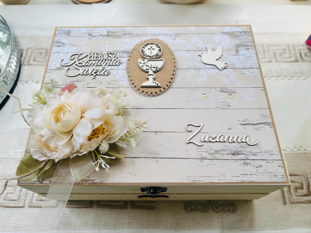 Wooden First Holy Communion Box, Personalizowana Pamiątka Pamiatka ...