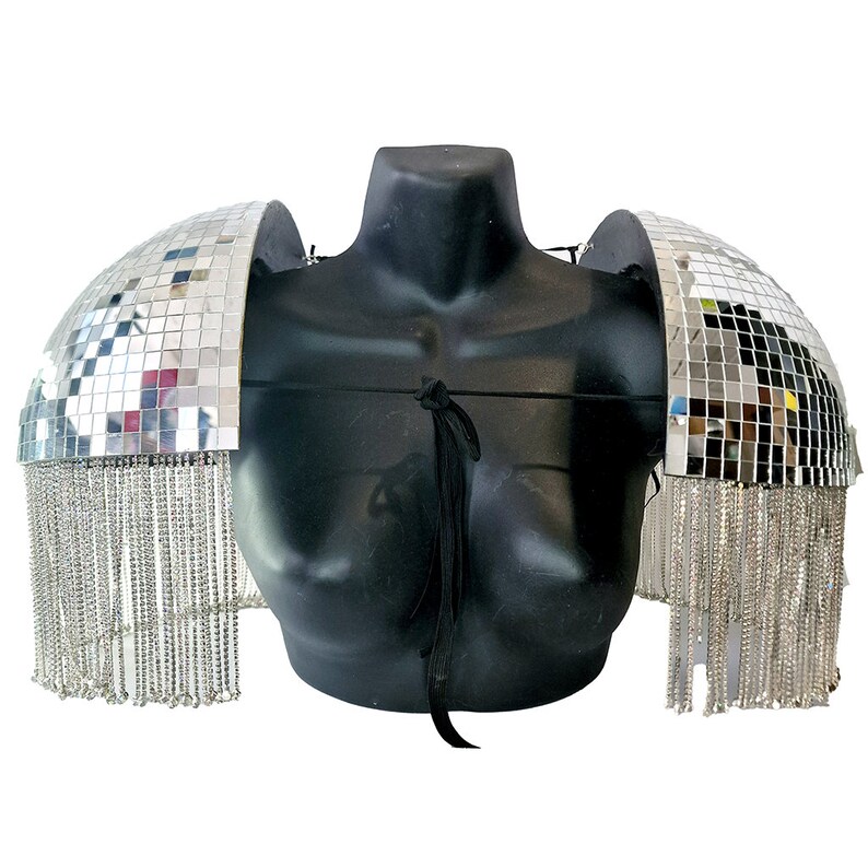 34cm XL Deluxe Disco Ball Shoulder Pads / Epaulettes With Rhinestone ...