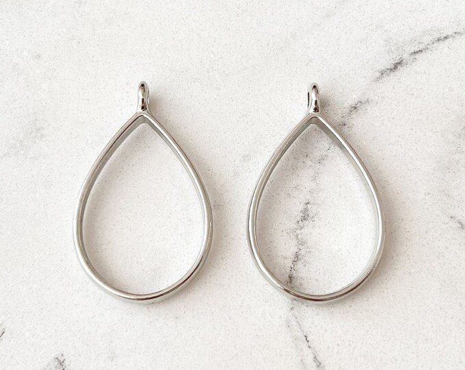 Teardrop Charm Shiny Silver Toned Open Back Bezel Pendant 34mm - Etsy