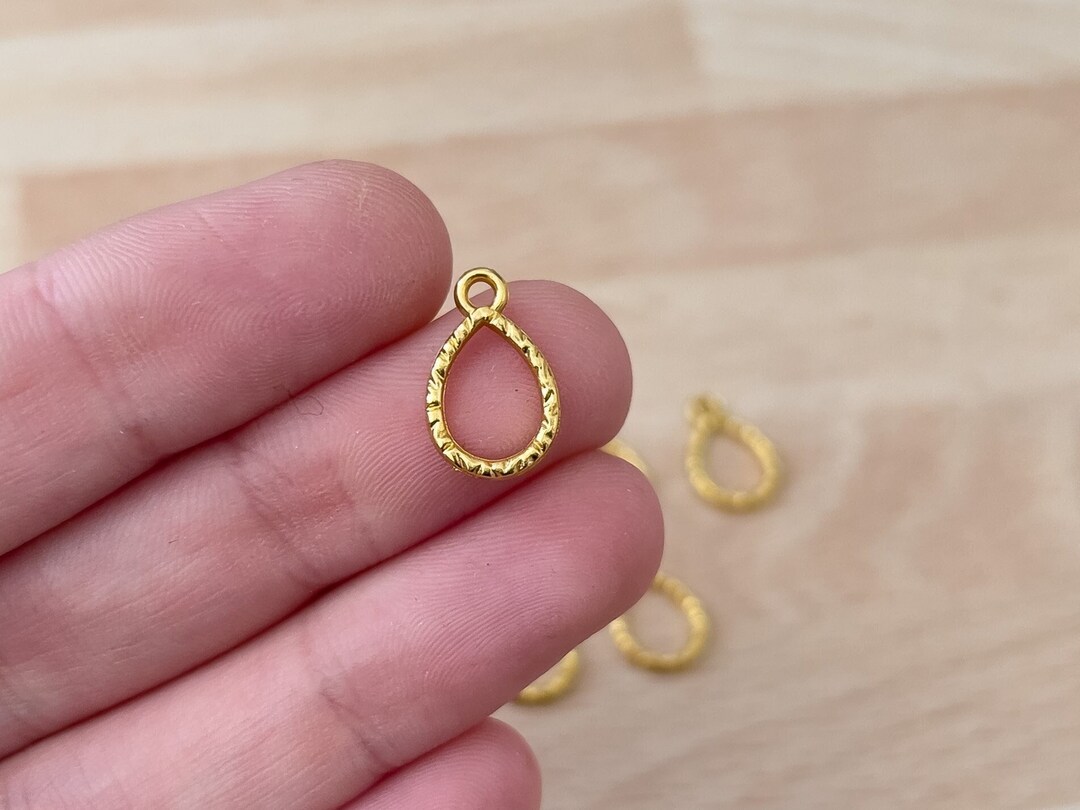 5 Gold Open Back Bezels, Open Back Hollow Teardrop Charms for Jewellery ...