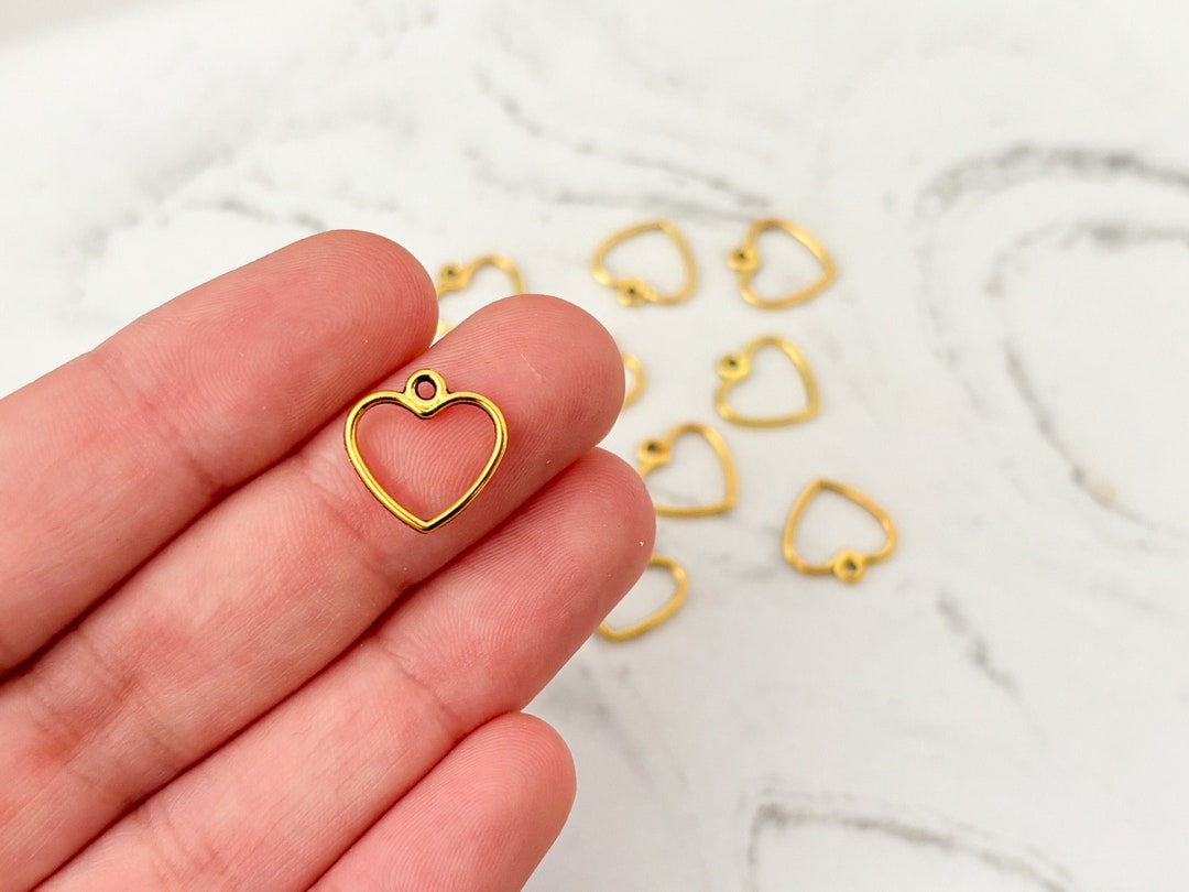 10x Gold Heart Open Back Bezels for Resin Jewellery, Hollow Heart ...