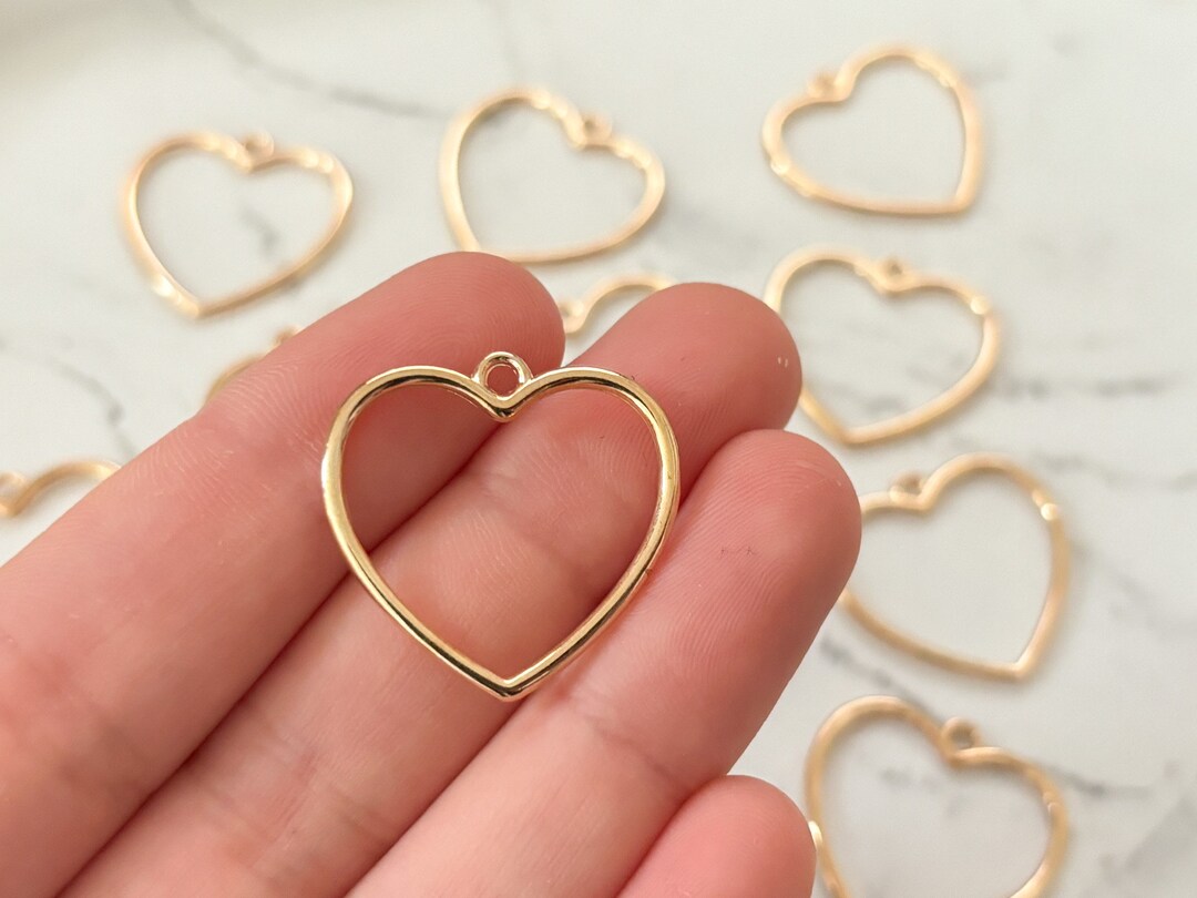 6 Pack Gold Open Back Heart Bezels for Resin Jewellery Crafts, Hollow ...