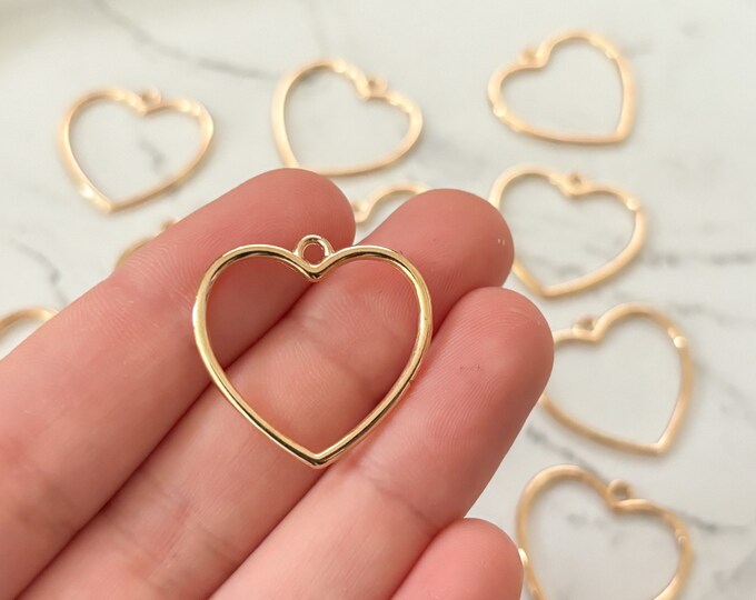 6 Pack Gold Open Back Heart Bezels for Resin Jewellery Crafts, Hollow ...