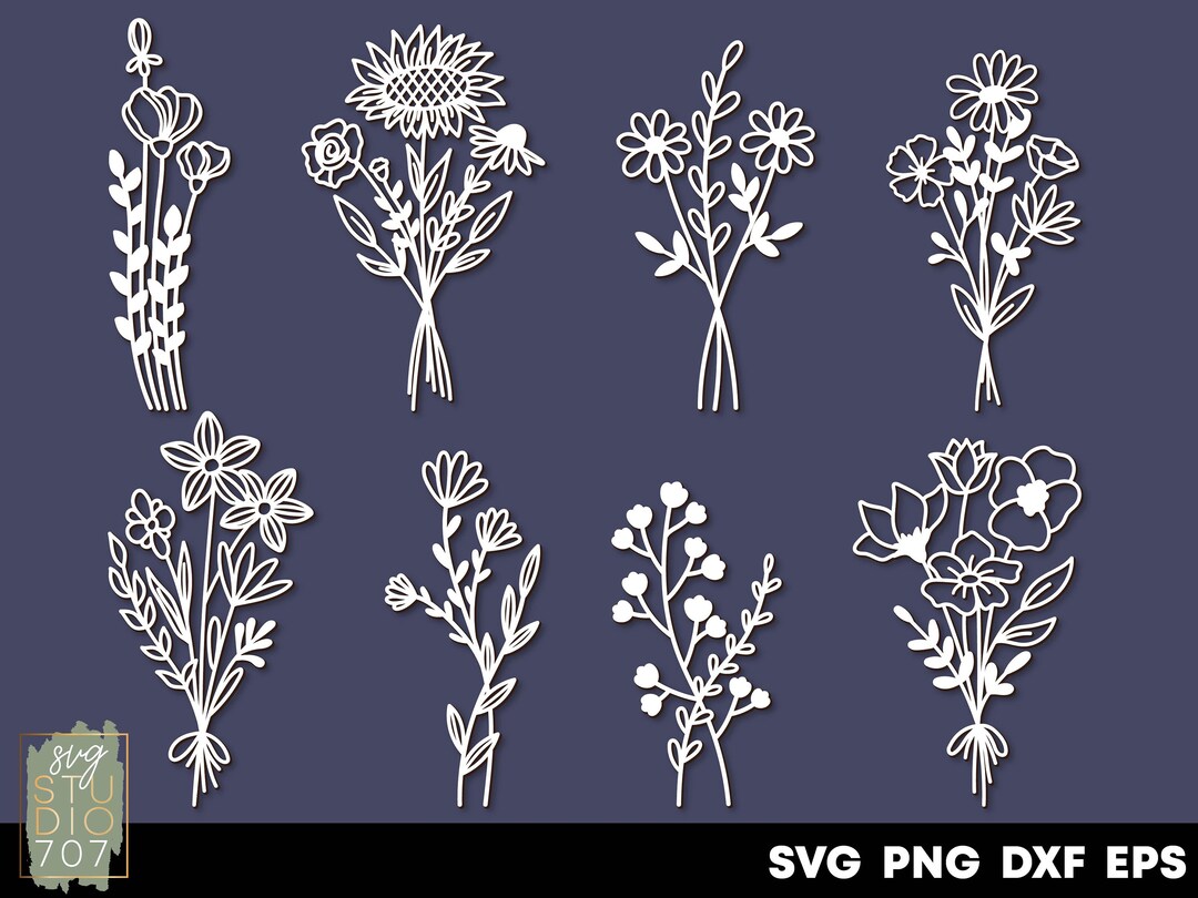 Wildflowers Bouquet Svg Png Hand Drawn Wildflower Laser Cut Files Floral Svg Wildflower Clipart ...