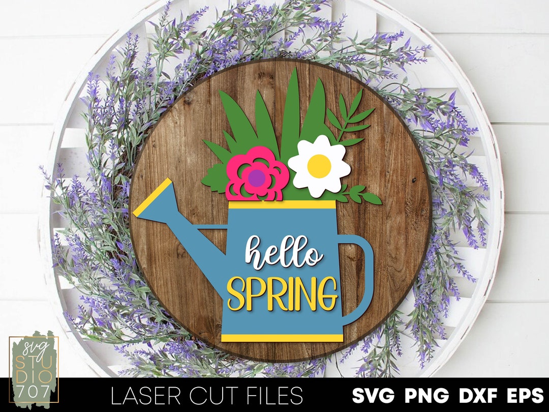 Hello Spring Sign Svg Spring Door Hanger Template Front Door - Etsy