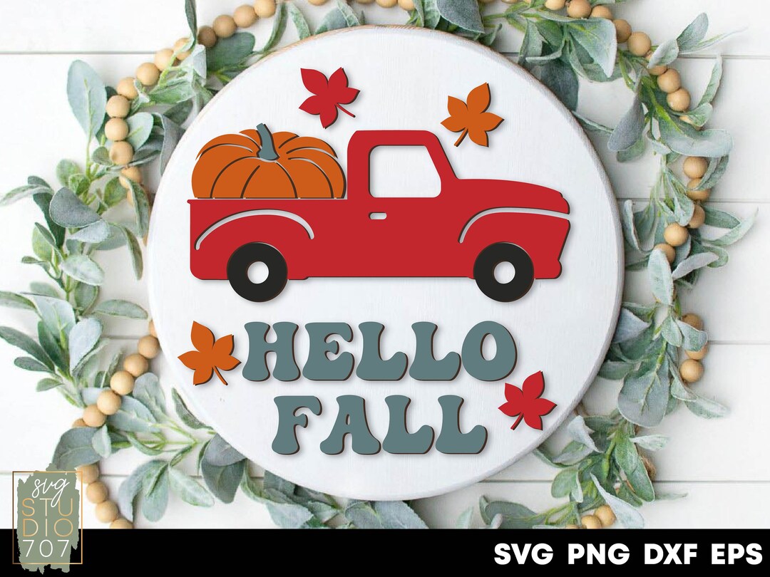 Hello Fall Door Hanger Svg Front Door Sign Red Truck With - Etsy