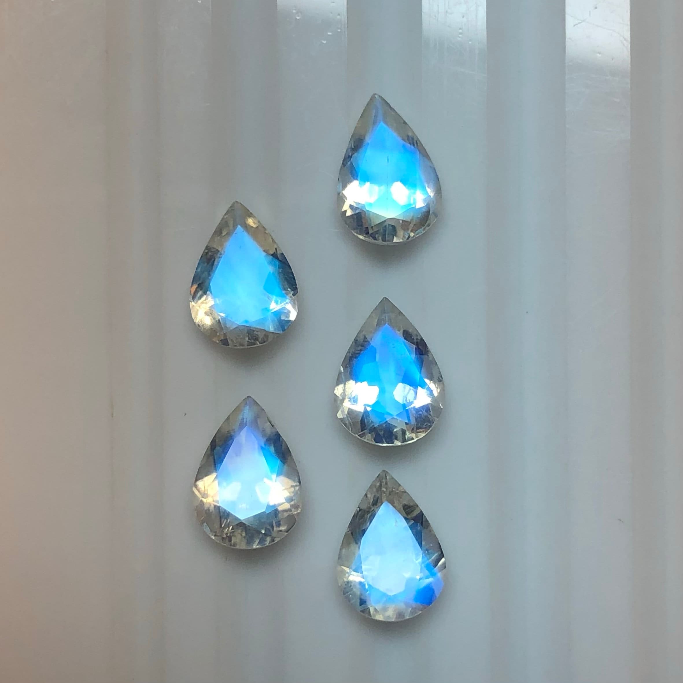 5 Pcs 5x7mm Moonstone Gemstone Blue Fire Moonstone Cut Pear Moonstone ...