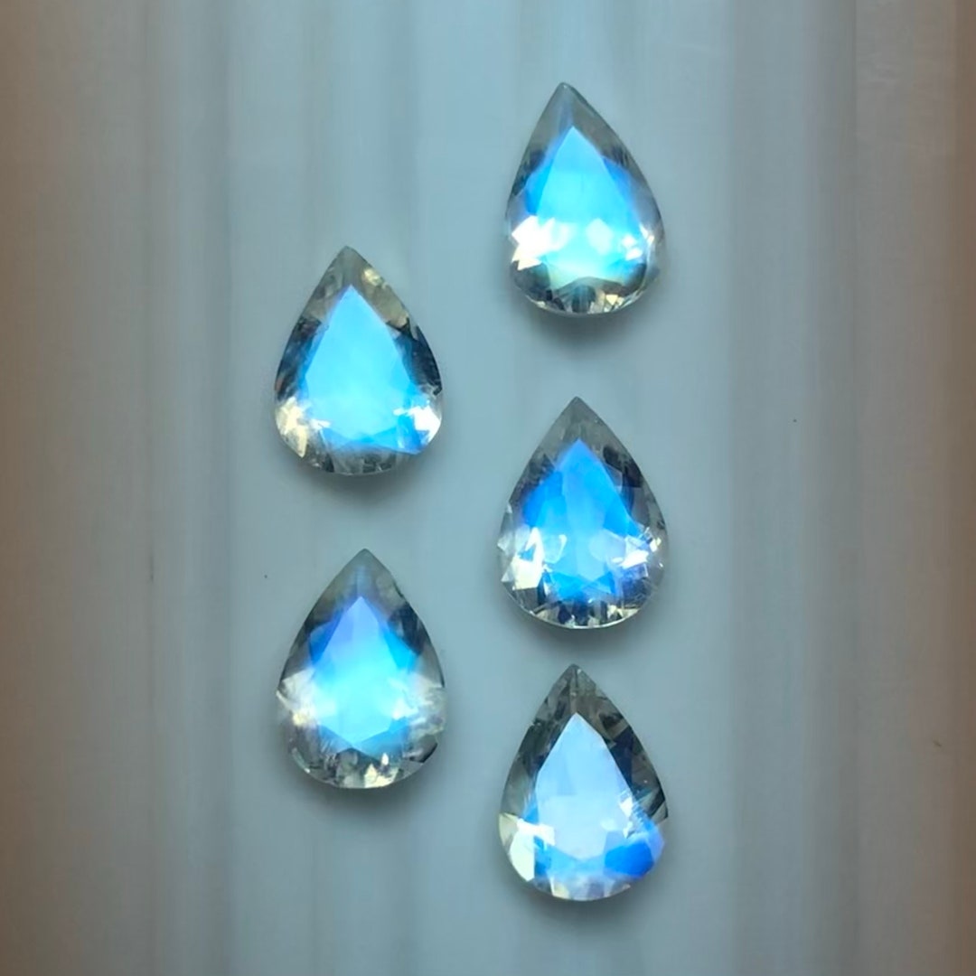 5 Pcs 5x7mm Moonstone Gemstone Blue Fire Moonstone Cut Pear Moonstone ...