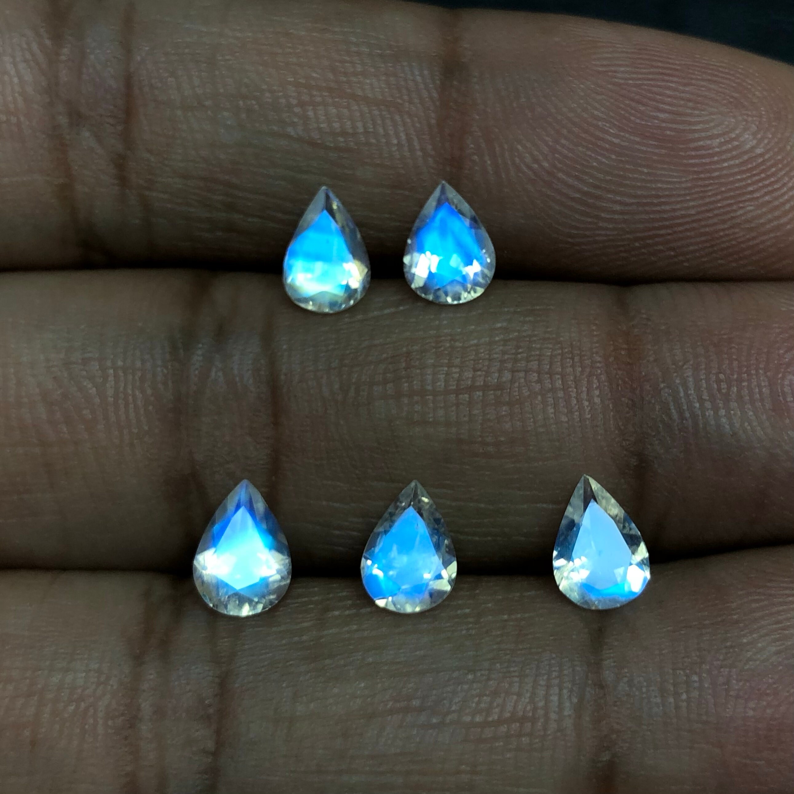 5 Pcs 5x7mm Moonstone Gemstone Blue Fire Moonstone Cut Pear Moonstone ...