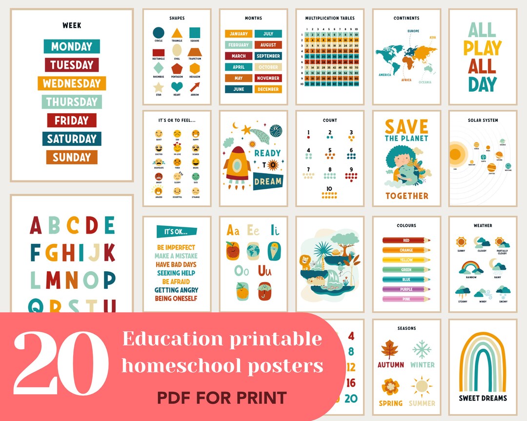 Educational Poster Set of 20 Printable Posters for Children's ...