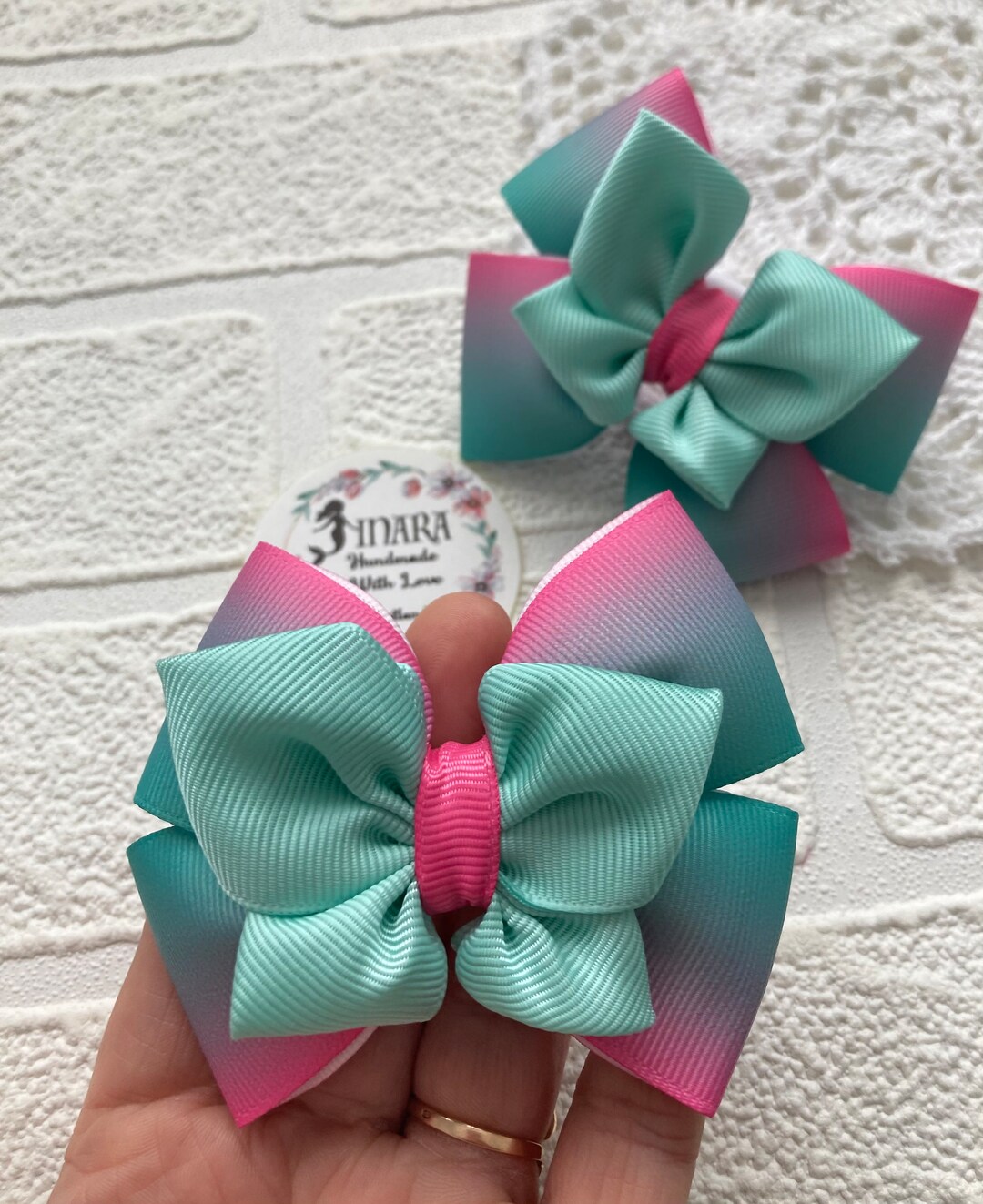 Set of 2 Hair Bow Bobbles 3.5 Inch Grosgrain Ribbon Bow Hair ...